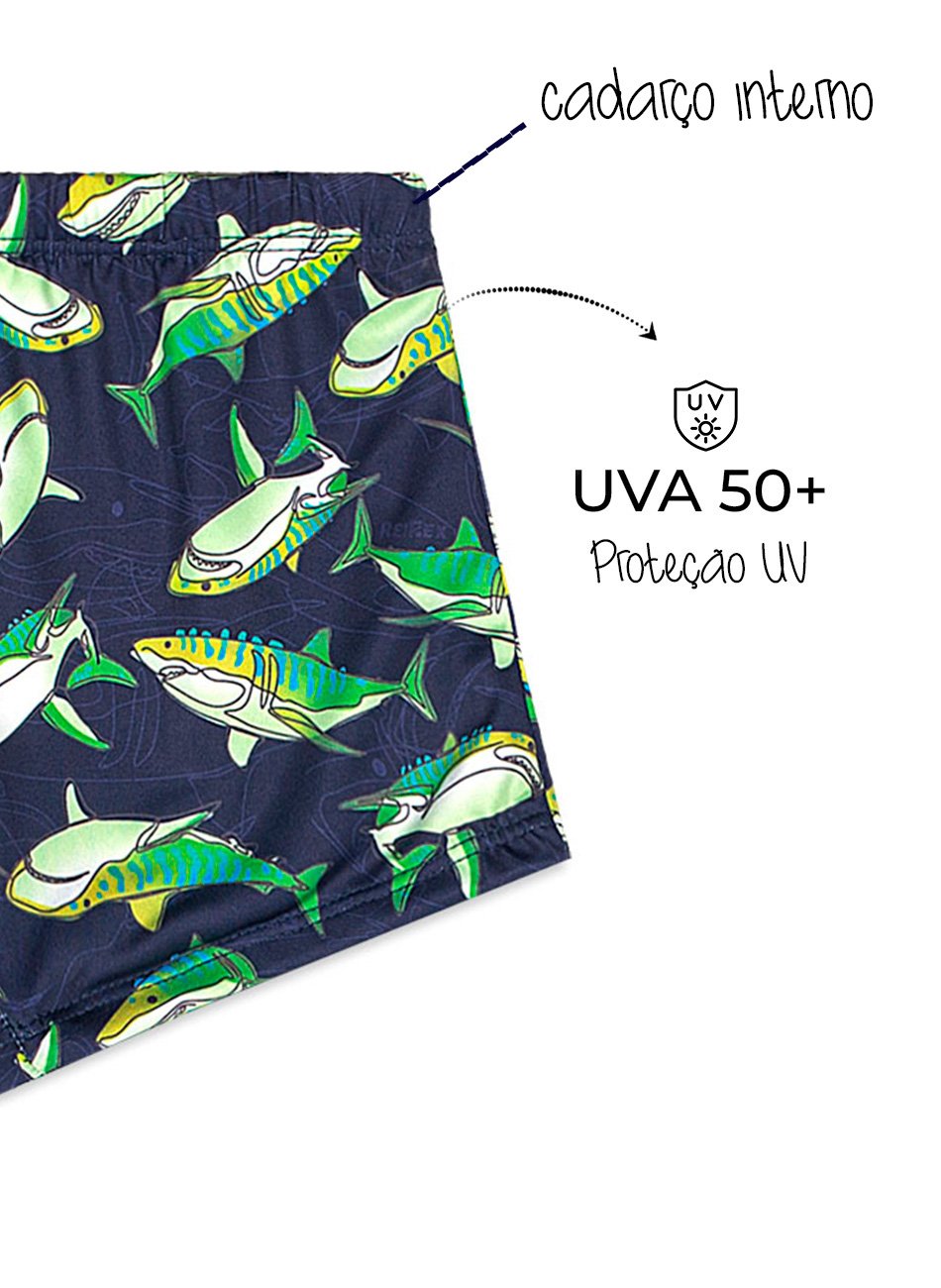 Sunga Malha Elastic UVA 50+ Infantil Menino - Rei Rex Azul Escuro